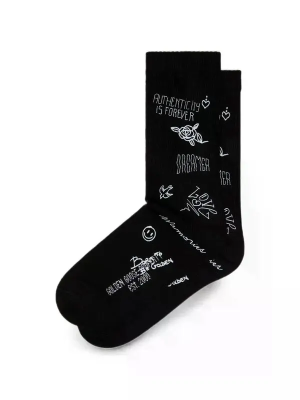 GOLDEN GOOSE Socks High Rib/doodles Print - Black
