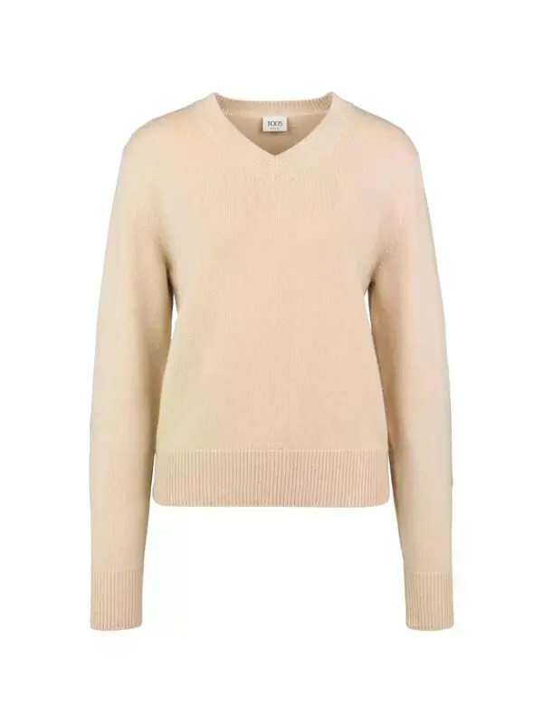 TOD'S Leather-patch V-neck Sweater - Neutrals