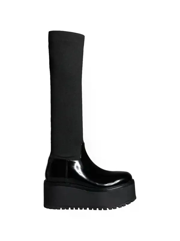 Dolce & Gabbana Patent Leather Knit Boots - Black