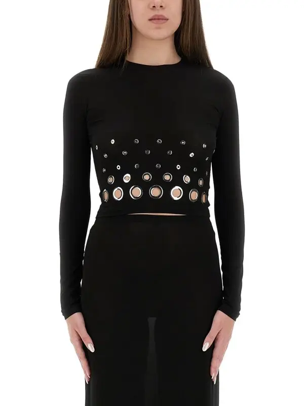 Rabanne Cropped Top With Eyelets - Black