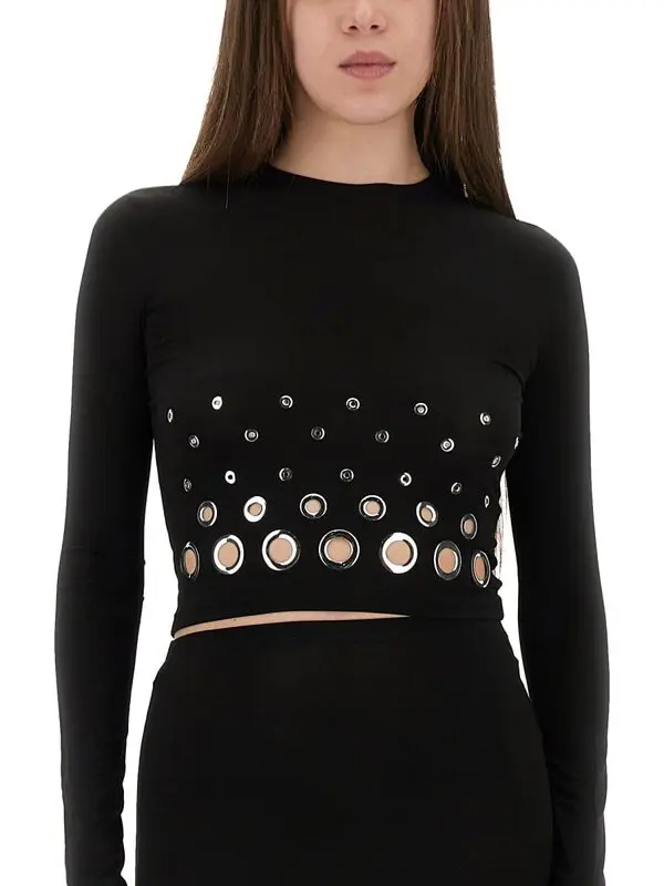Rabanne Cropped Top With Eyelets - Black