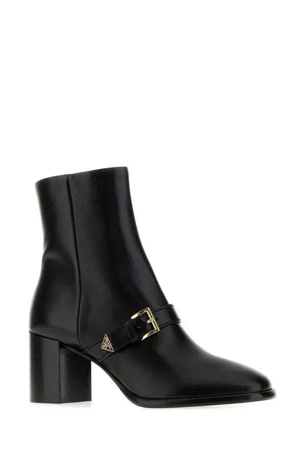 Prada Leather Ankle Boots - Black