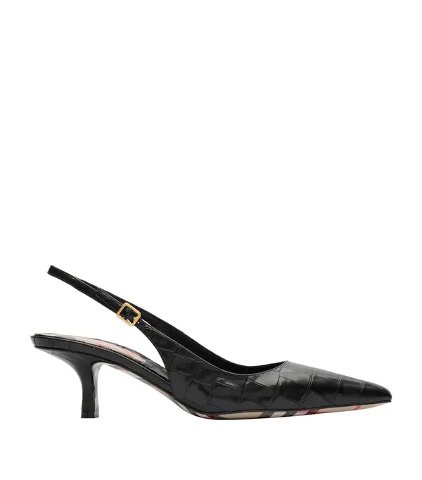 Burberry Leather Croc-embossed Dame Slingback Pumps 55 - Black