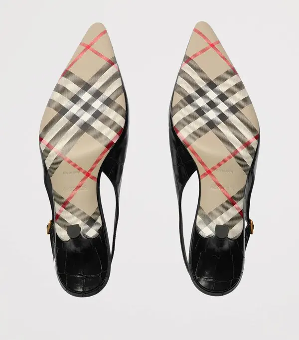 Burberry Leather Croc-embossed Dame Slingback Pumps 55