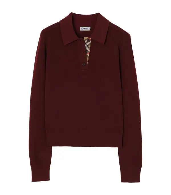 Burberry Wool Check-detail Long-sleeve Polo Shirt - Purple
