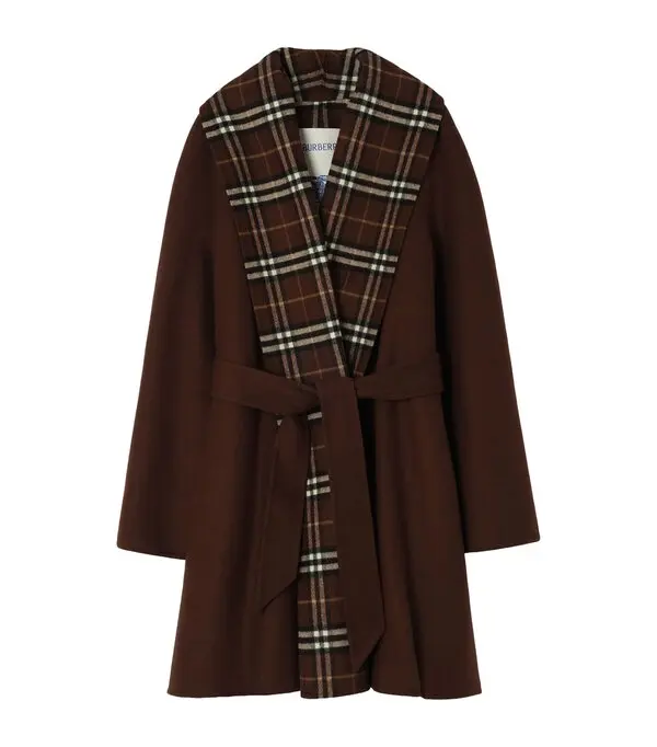Burberry Wool Check-trim Wrap Coat - Brown