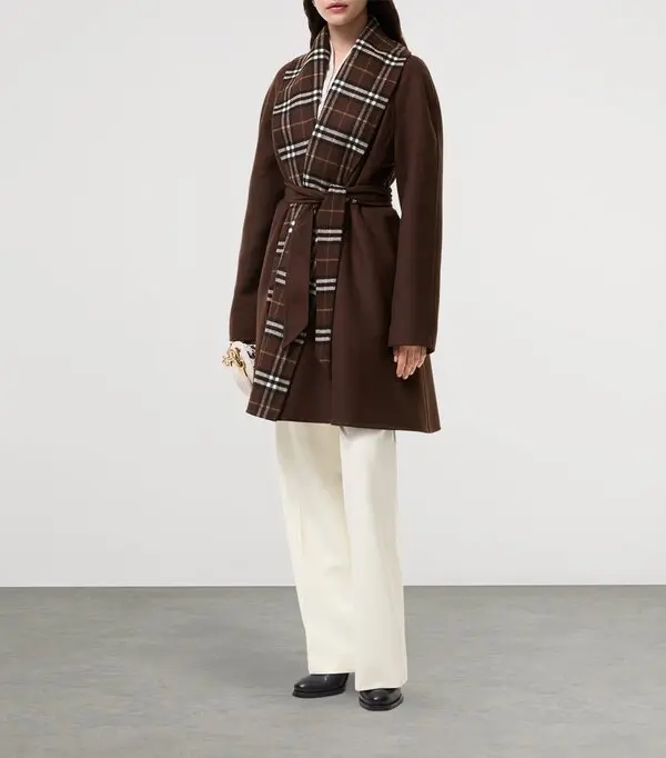 Burberry Wool Check-trim Wrap Coat