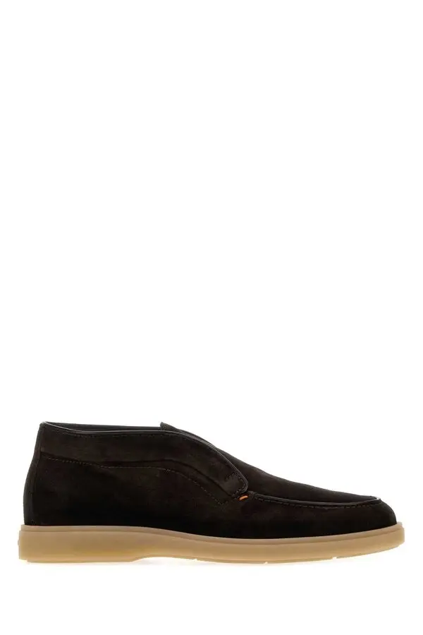Santoni Dark Suede Digits Loafers - Brown