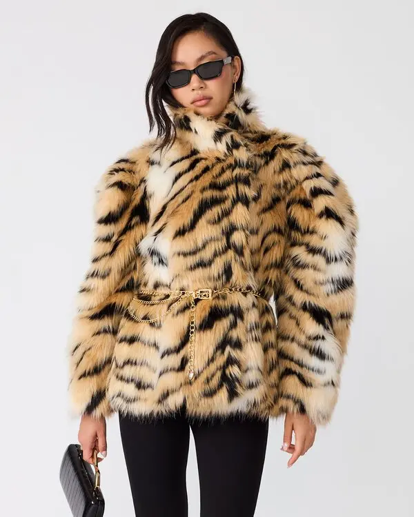 Steve Madden Alexx Coat Long Sleeve Faux Fur Jackets & Coats