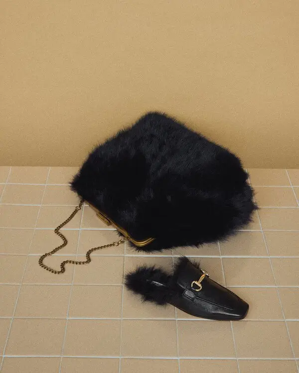 Steve Madden Romeo Faux Fur Flat & Sefina Bag Bundle - Black