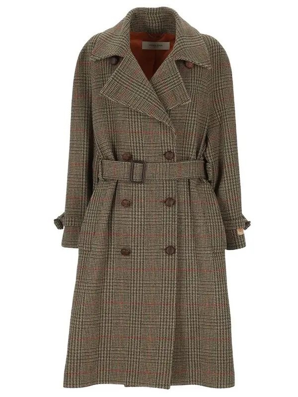GOLDEN GOOSE Roxanne Double-breasted Coat In Wool With Check Pattern - Green