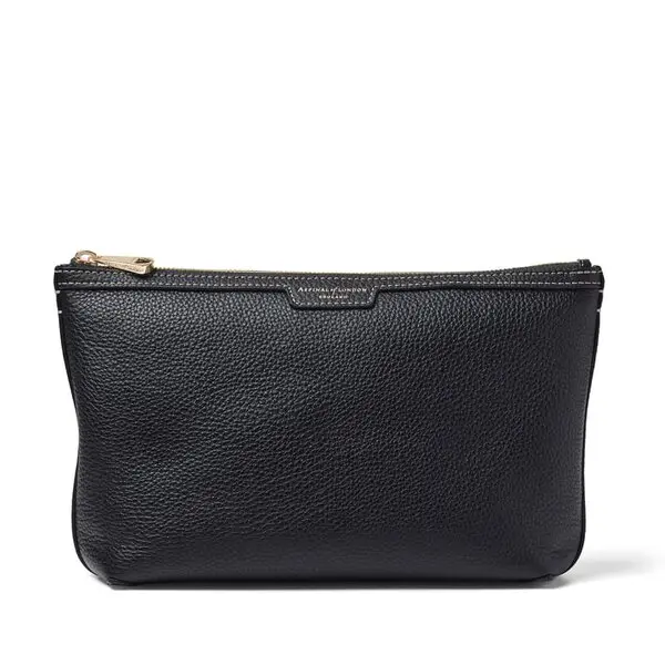 ASPINAL OF LONDON Hudson Large Pouch In Wine Milled Pebble - Black