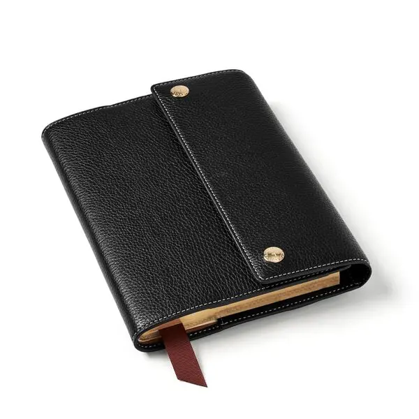 ASPINAL OF LONDON A5 Hudson Deluxe Refillable Journal In Milled Pebble - Black