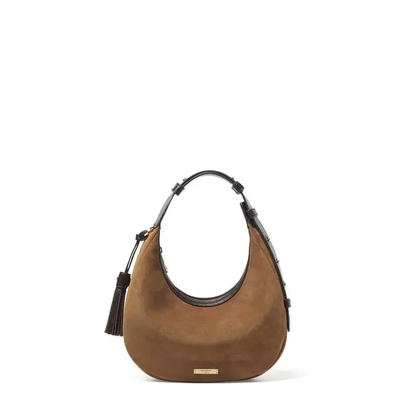 ASPINAL OF LONDON Soho Mini Crescent In Praline Suede & Chocolate Nappa - Brown