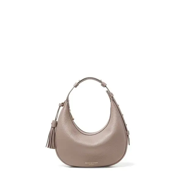 ASPINAL OF LONDON Soho Mini Crescent In Praline Suede & Chocolate Nappa - Neutral