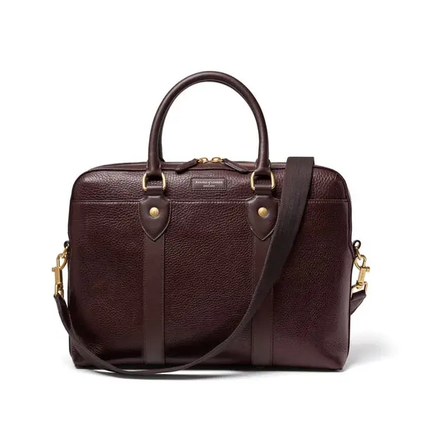ASPINAL OF LONDON Heritage Briefcase In Conker Pebble - Brown