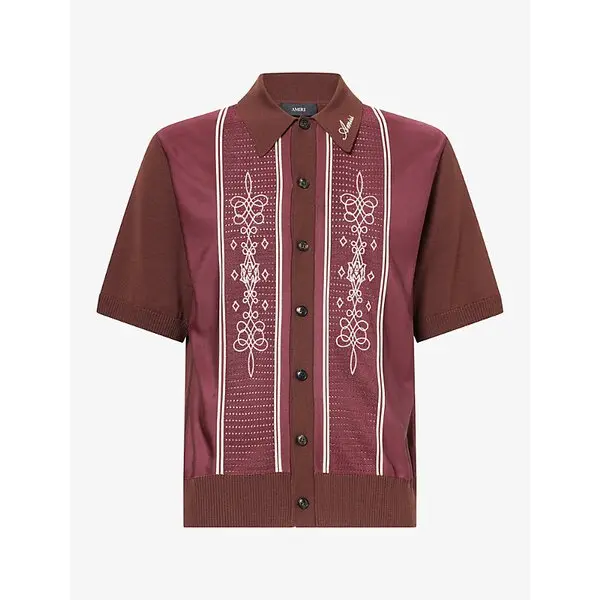 Amiri Embroidered Panelled Wool-blend Knit Shirt