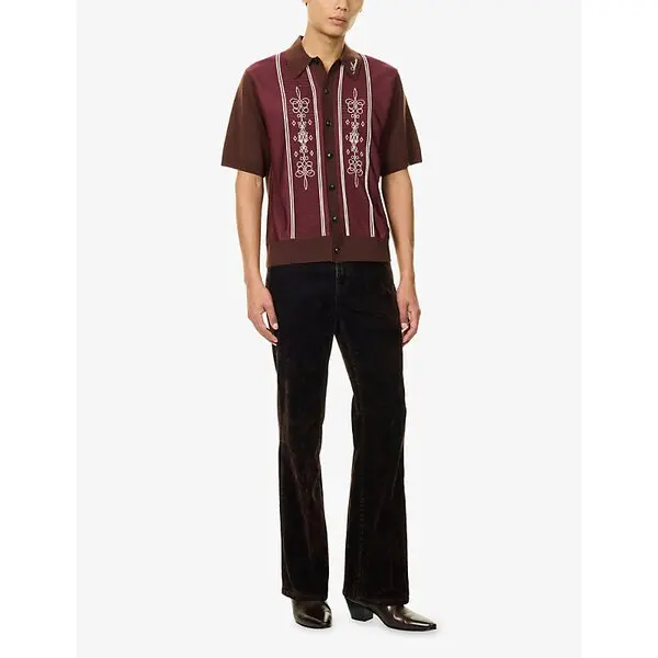 Amiri Embroidered Panelled Wool-blend Knit Shirt