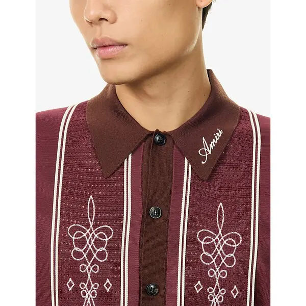 Amiri Embroidered Panelled Wool-blend Knit Shirt