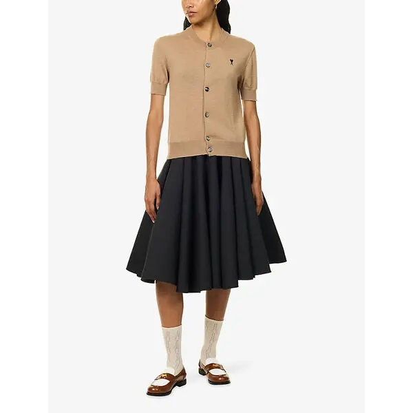 AMI Paris Peplum Wool Midi Skirt