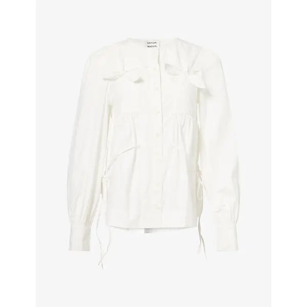 DAMSON MADDER Lettie Bow Detail Cotton Poplin Blouse - White