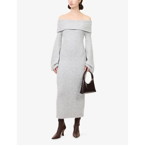 4TH & RECKLESS Sable Off-shoulder Knitted Maxi Dress