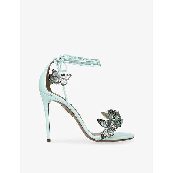AQUAZZURA Papillon 105 Leather Heeled Sandals - Pale Blue