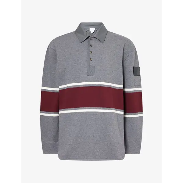 Bottega Veneta Single Stripe Cotton Fleece Polo Shirt