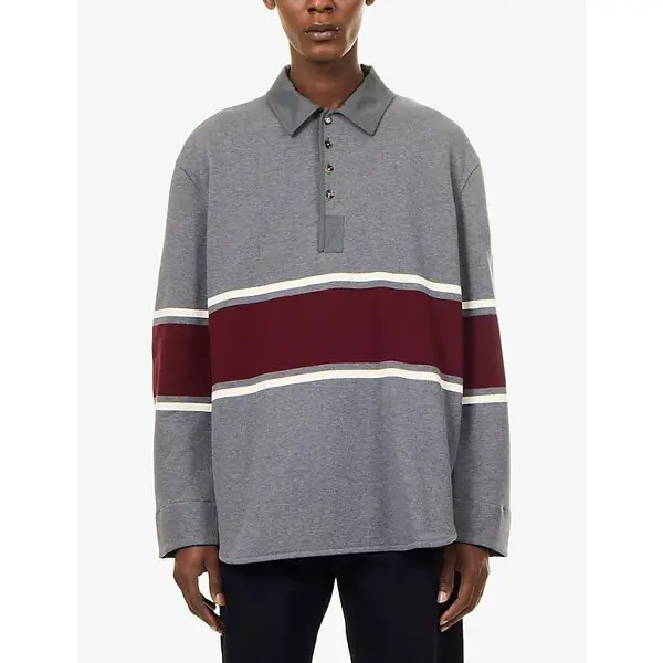 Bottega Veneta Single Stripe Cotton Fleece Polo Shirt