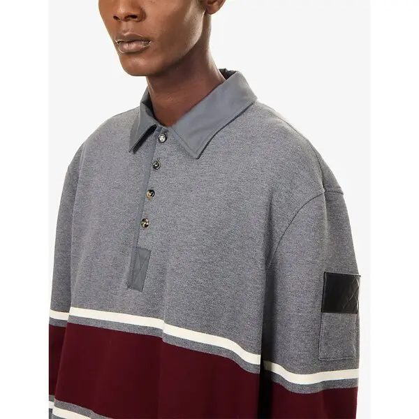 Bottega Veneta Single Stripe Cotton Fleece Polo Shirt