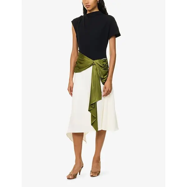 Staud Davina Asymmetric Woven Midi Dress