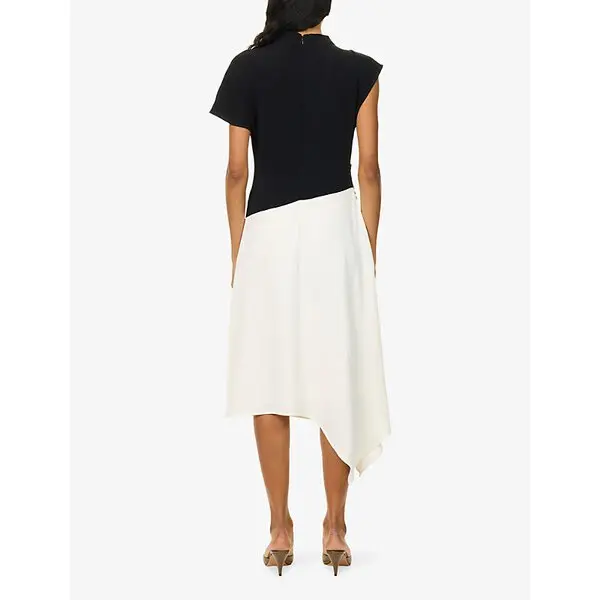 Staud Davina Asymmetric Woven Midi Dress