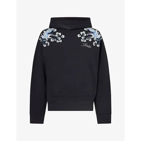 Amiri Floral-embroidered Cotton Hoody - Black