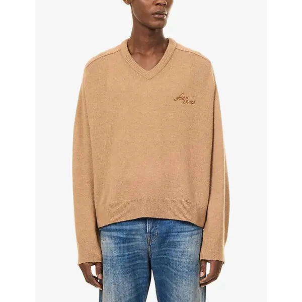 Acne Studios Kaymel V-neck Knit Wool Jumper - Light Camel
