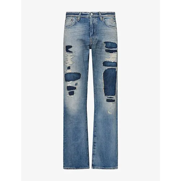 Acne Studios 1996m Blue Map Distressed Straight-leg Denim Jeans