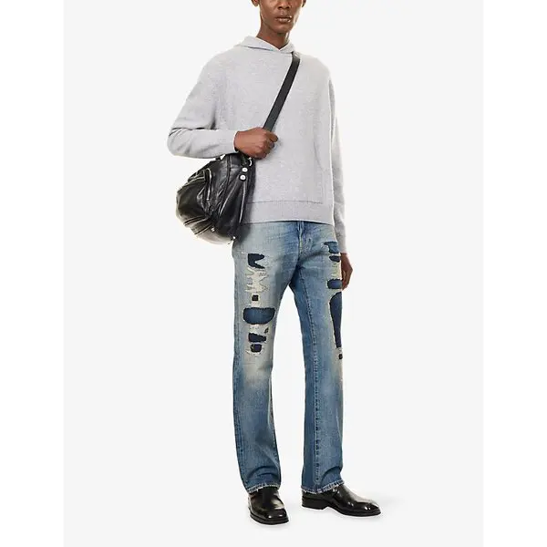 Acne Studios 1996m Blue Map Distressed Straight-leg Denim Jeans