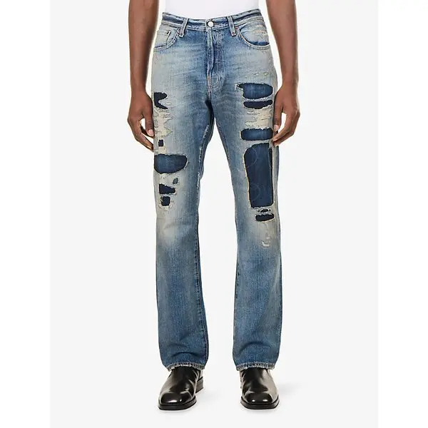 Acne Studios 1996m Blue Map Distressed Straight-leg Denim Jeans