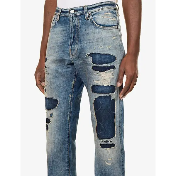 Acne Studios 1996m Blue Map Distressed Straight-leg Denim Jeans
