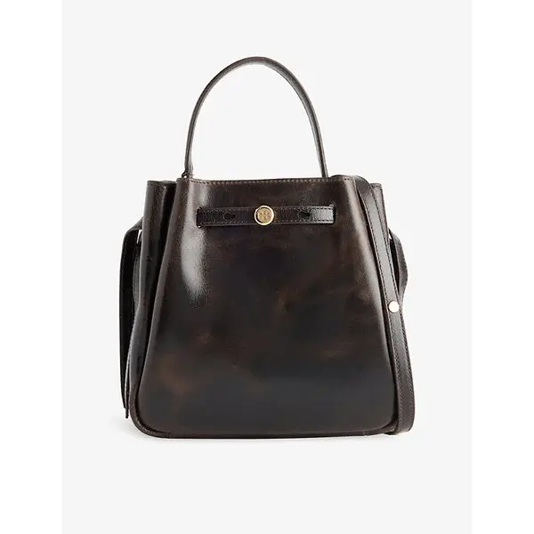 Tory Burch Romy Distressed Leather Bucket Bag - Dark Brown