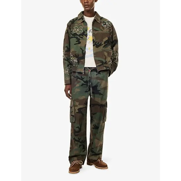 NAHMIAS Embroidered -print Cotton Cargo Trousers