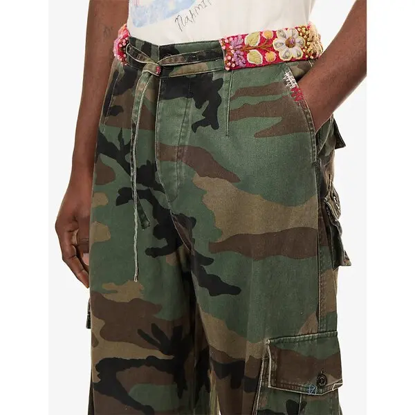 NAHMIAS Embroidered -print Cotton Cargo Trousers
