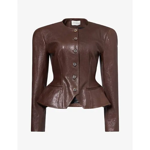 Magda Butrym Peplum-hem Slim-fit Leather Jacket - Brown