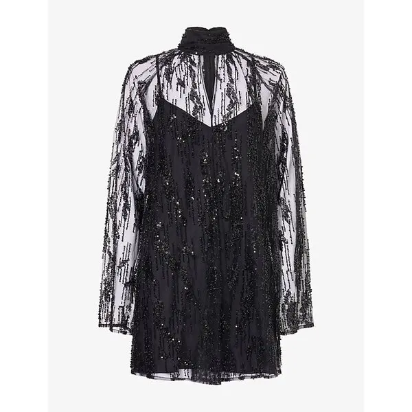 Staud Esther Sequin Woven Mini Dress - Black Blk