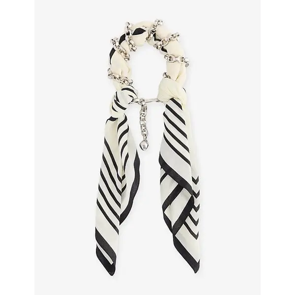 TOTEME Stripe-pattern Silk Scarf Collar - Ecru/black/silver