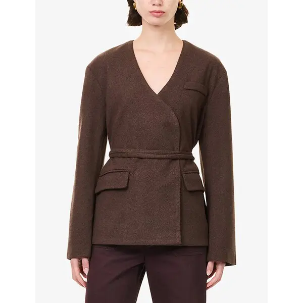 4TH & RECKLESS Luca Herringbone Tie-waist Wrap Woven Jacket