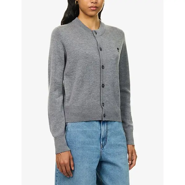 AMI Paris De Coeur Crew Neck Wool Knit Cardigan