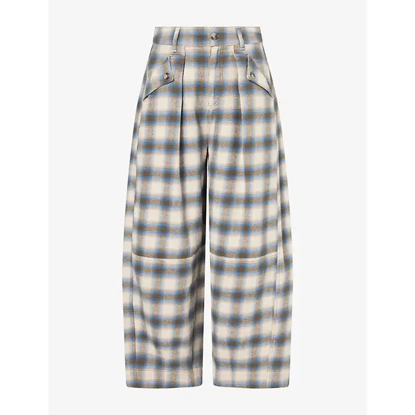 DAMSON MADDER Mara Checked Barrel-leg Cotton Trouser - Multi