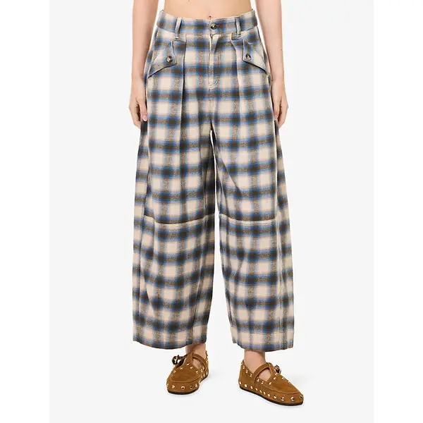 DAMSON MADDER Mara Checked Barrel-leg Cotton Trouser