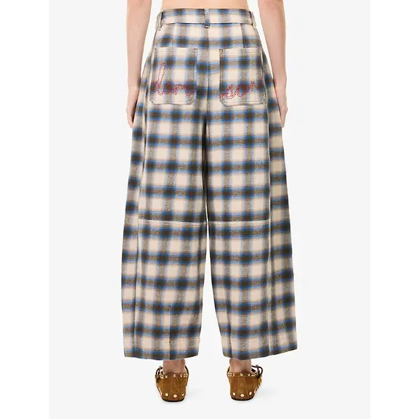 DAMSON MADDER Mara Checked Barrel-leg Cotton Trouser