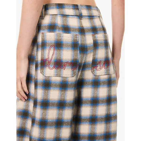 DAMSON MADDER Mara Checked Barrel-leg Cotton Trouser